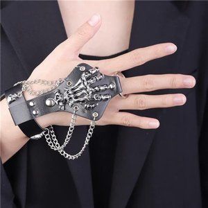 Other | Yertter Punk Grunge Gothic Black Pu Leather Skull Skeleton Hand ...